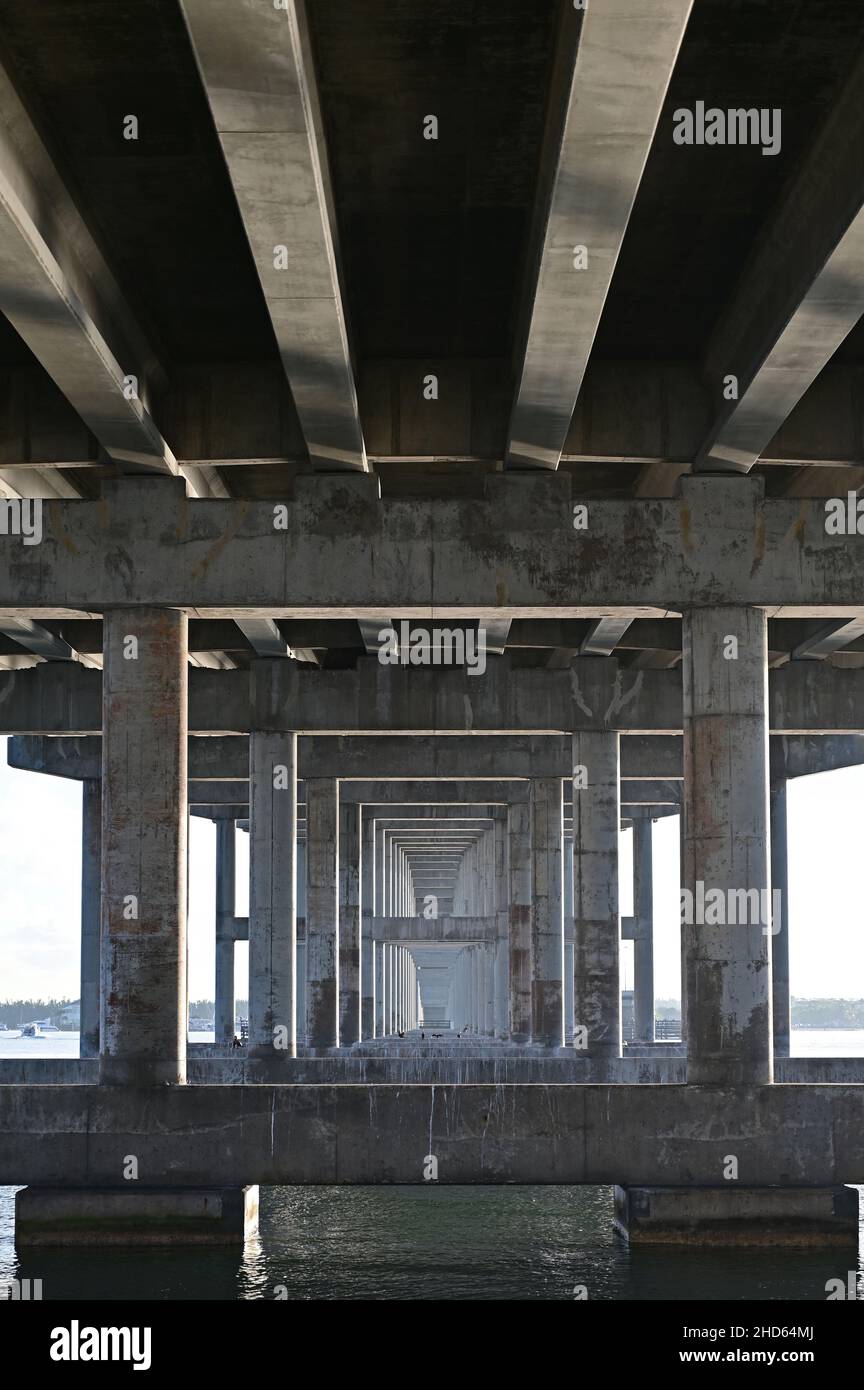 Detail of underside of Rickenbacker Causeway bridge in Miami, Florida ...