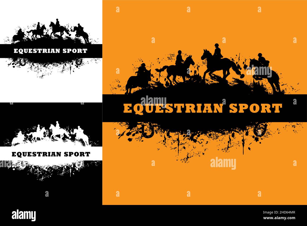 Horse racing and riding, grunge equestrian sport banners, vector ...