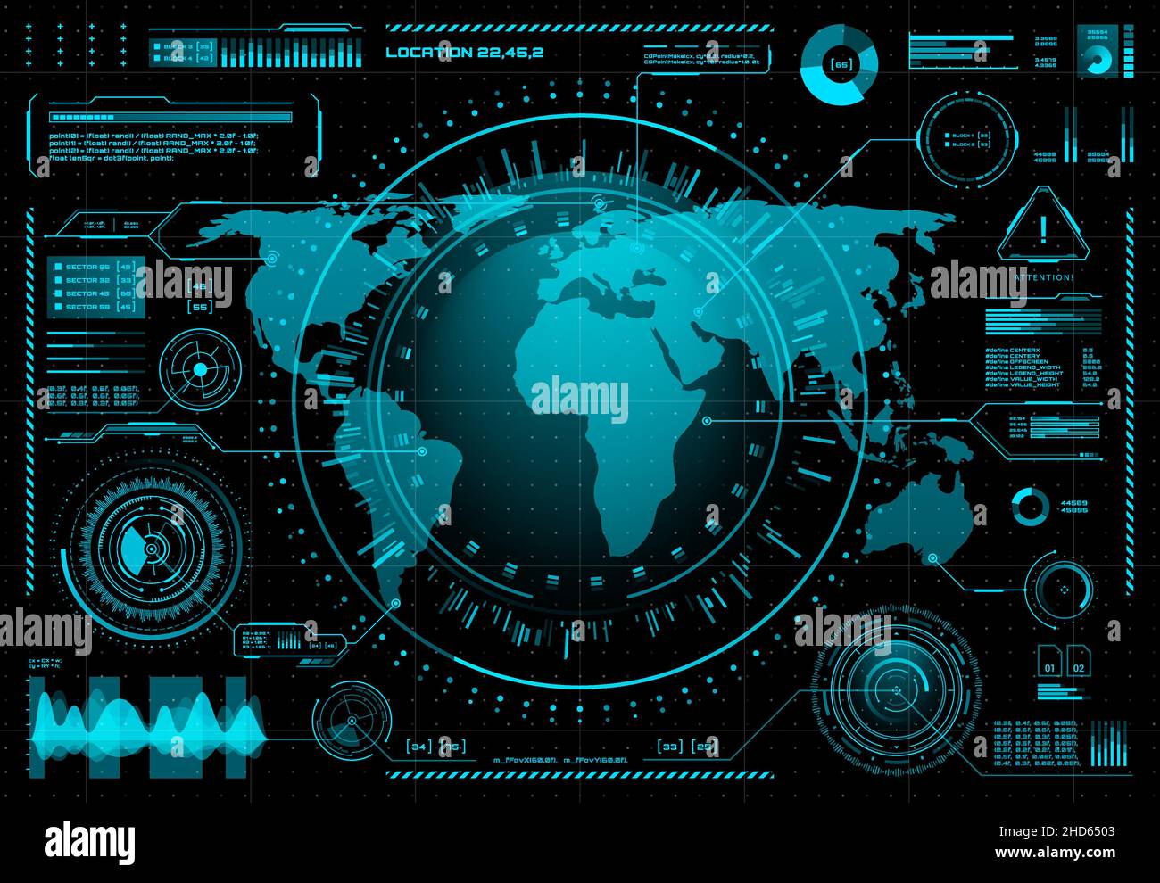 HUD ui futuristic user interface. Vector world map and business data ...