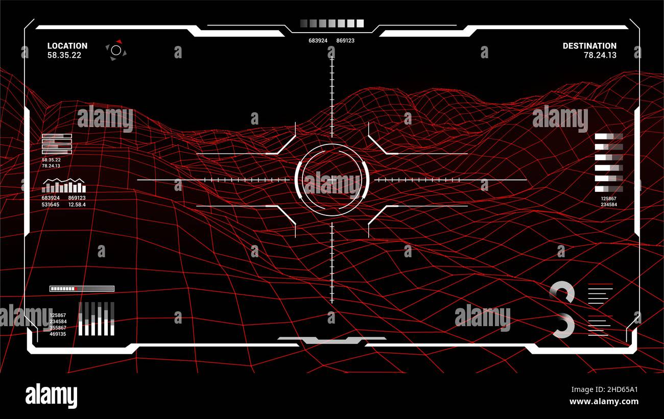 HUD futuristic monitor screen interface of target aim control vector design. Vr head up display ...