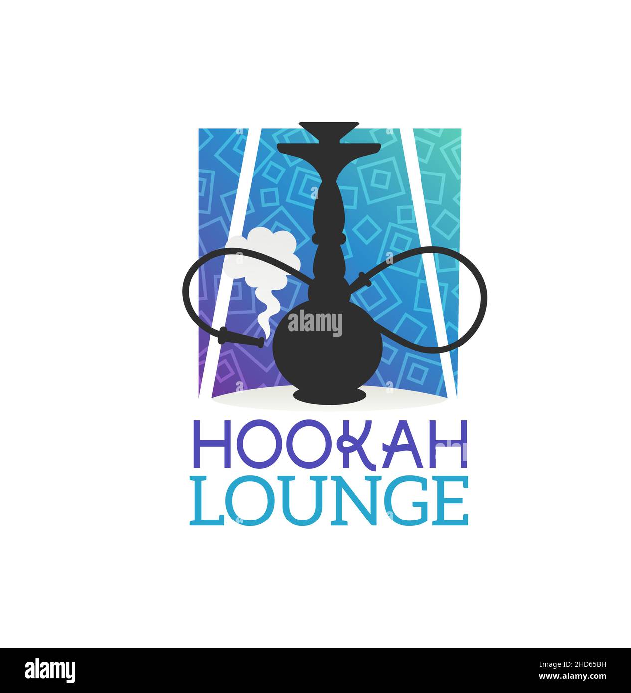 Hookah lounge icon with shisha, curved pipe and smoke. Vector emblem ...