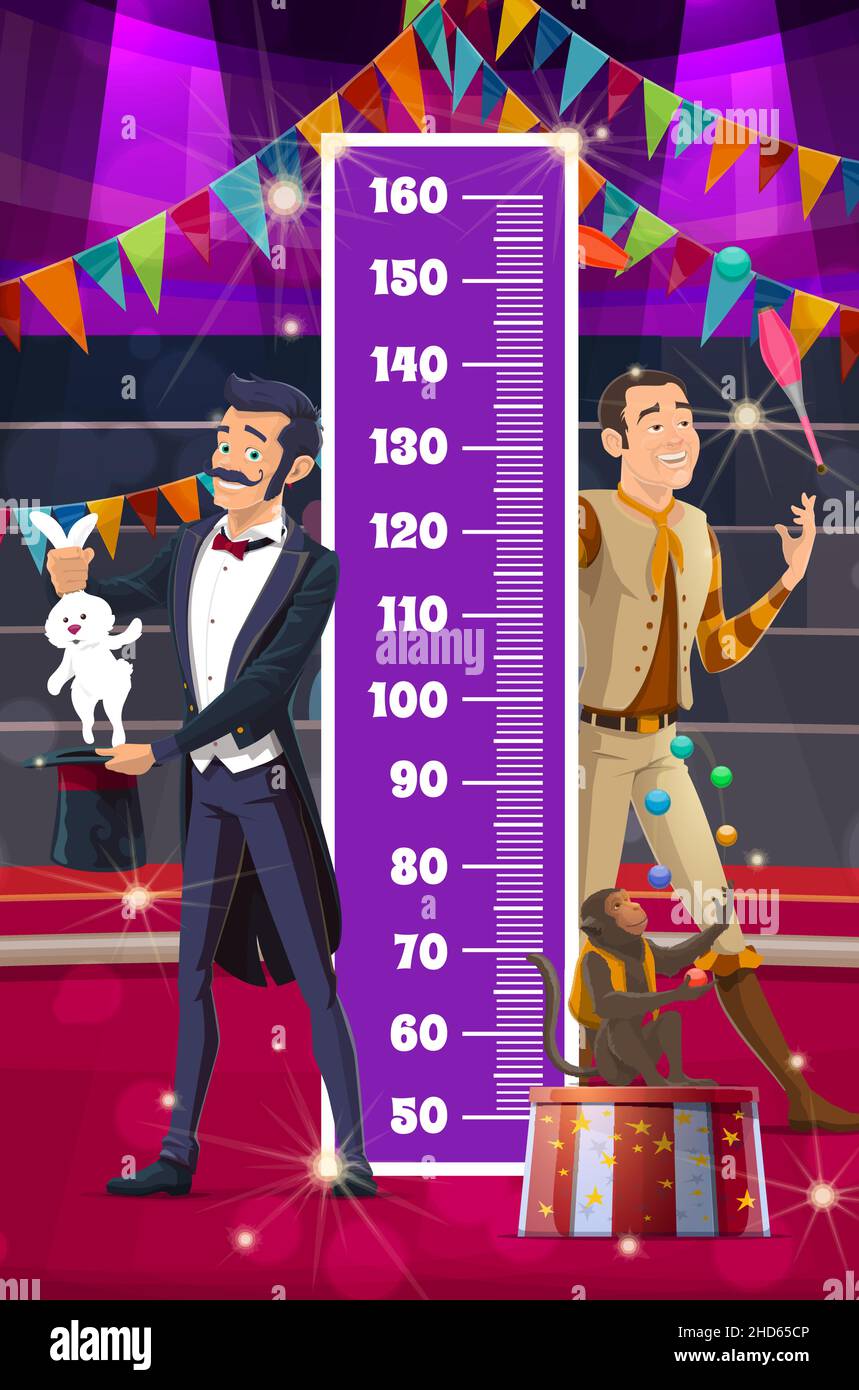 Kids height chart, circus characters, growth measure meter with shapito ...