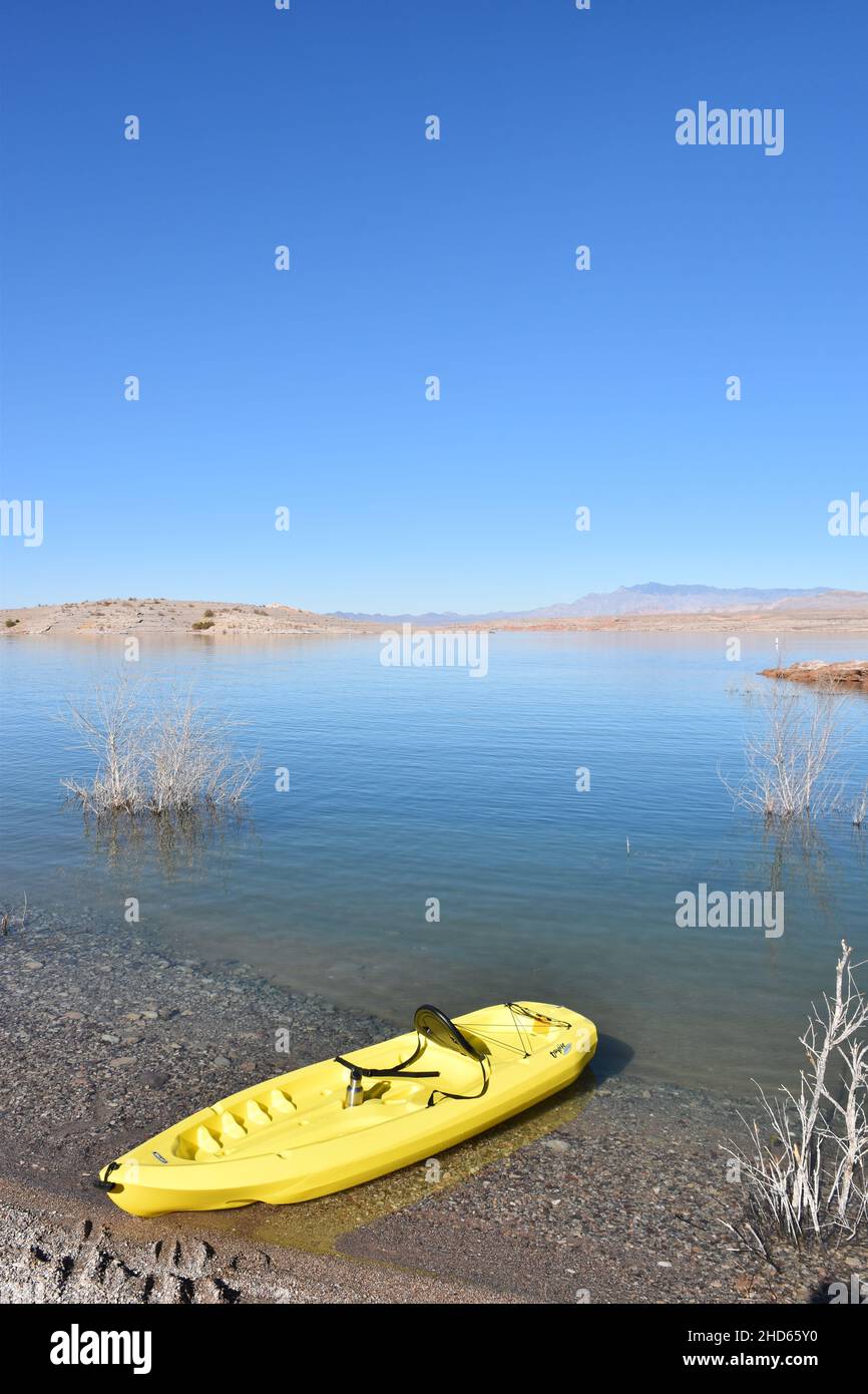 Kayaking from the shore of Lake Mead from Echo Bay, Nevada Stock Photo ...
