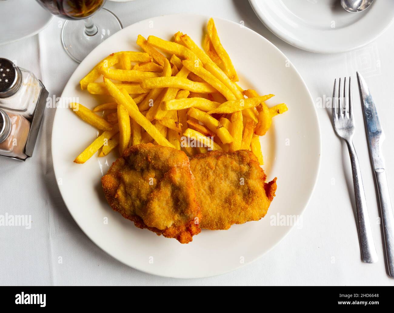 Goat cheese and pepper booklets with fries Stock Photo - Alamy