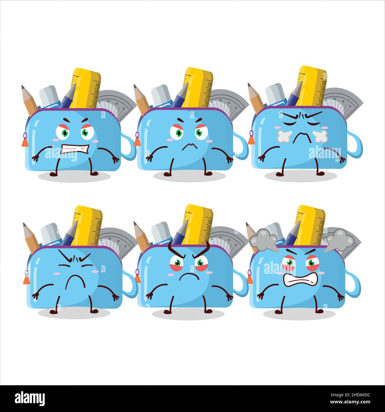Blue pencil case cartoon character with various angry expressions ...