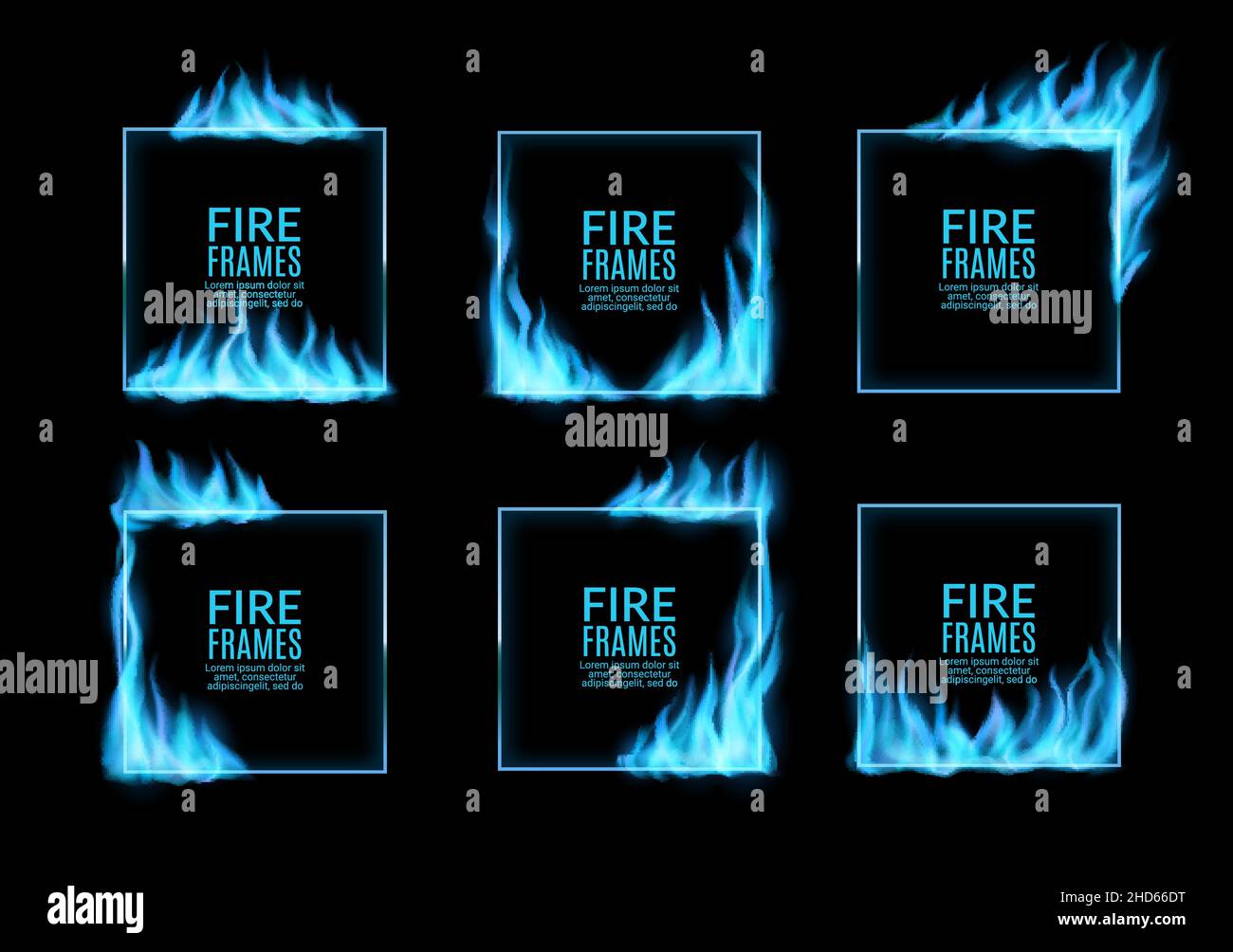 Blue fire flames frame on hi-res stock photography and images - Alamy
