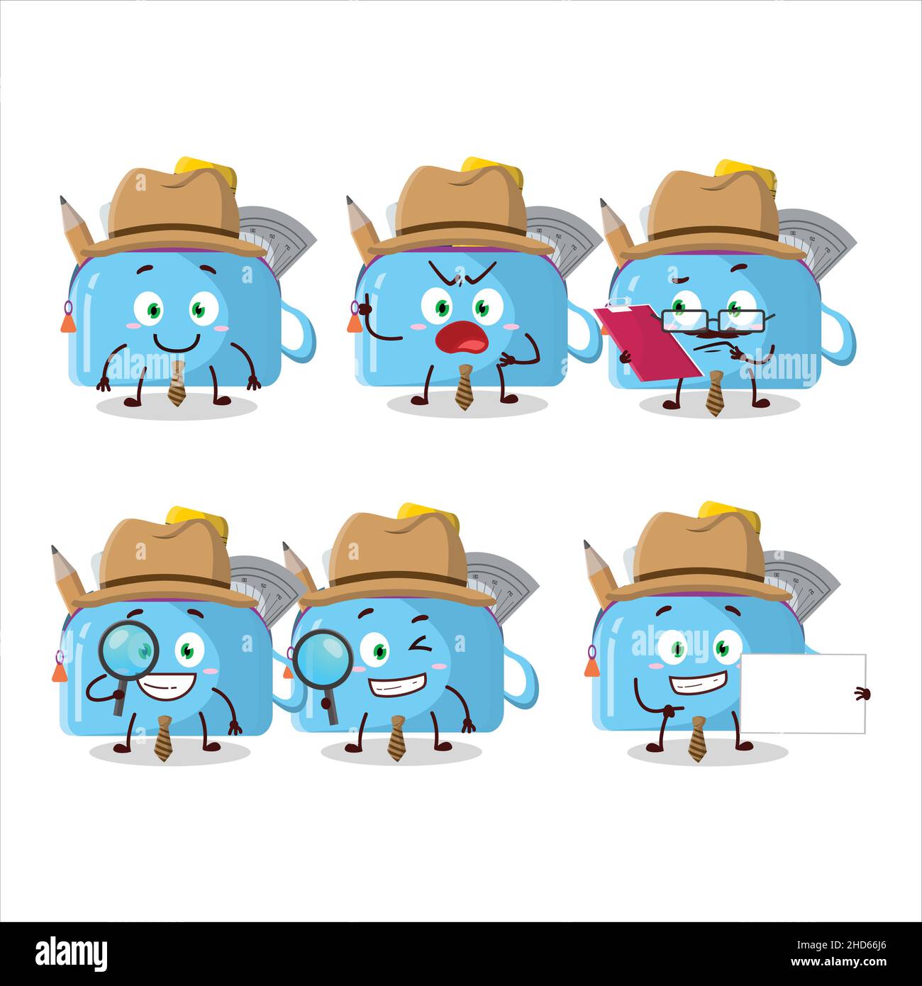 Detective blue pencil case cute cartoon character holding magnifying ...