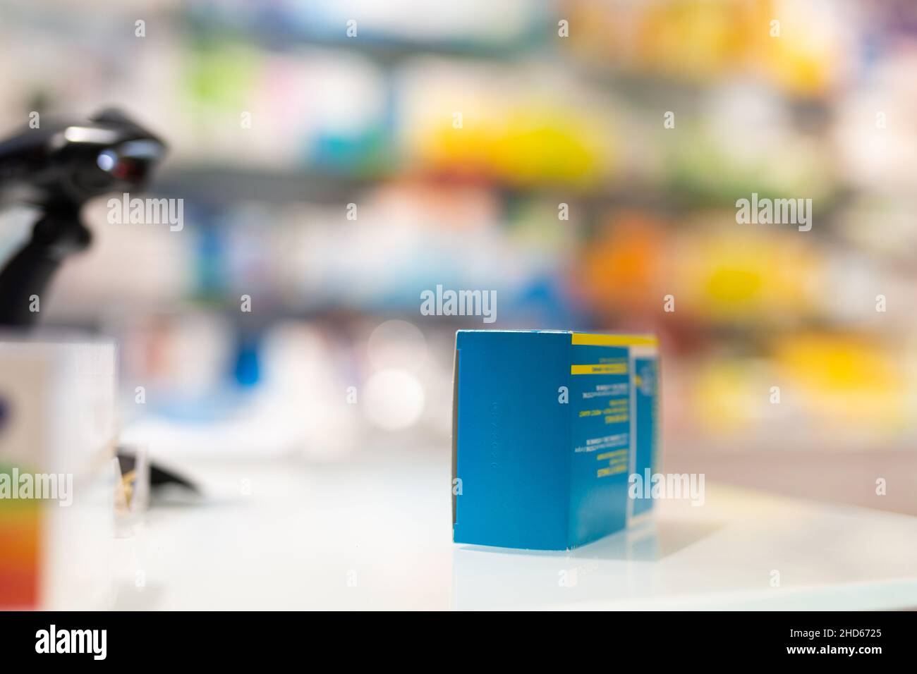 Pharmaceutical package on counter Stock Photo - Alamy