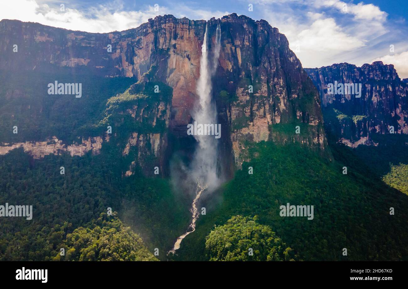 Scenic Aerial view of Angel Fall world's highest waterfall in Venezuela ...