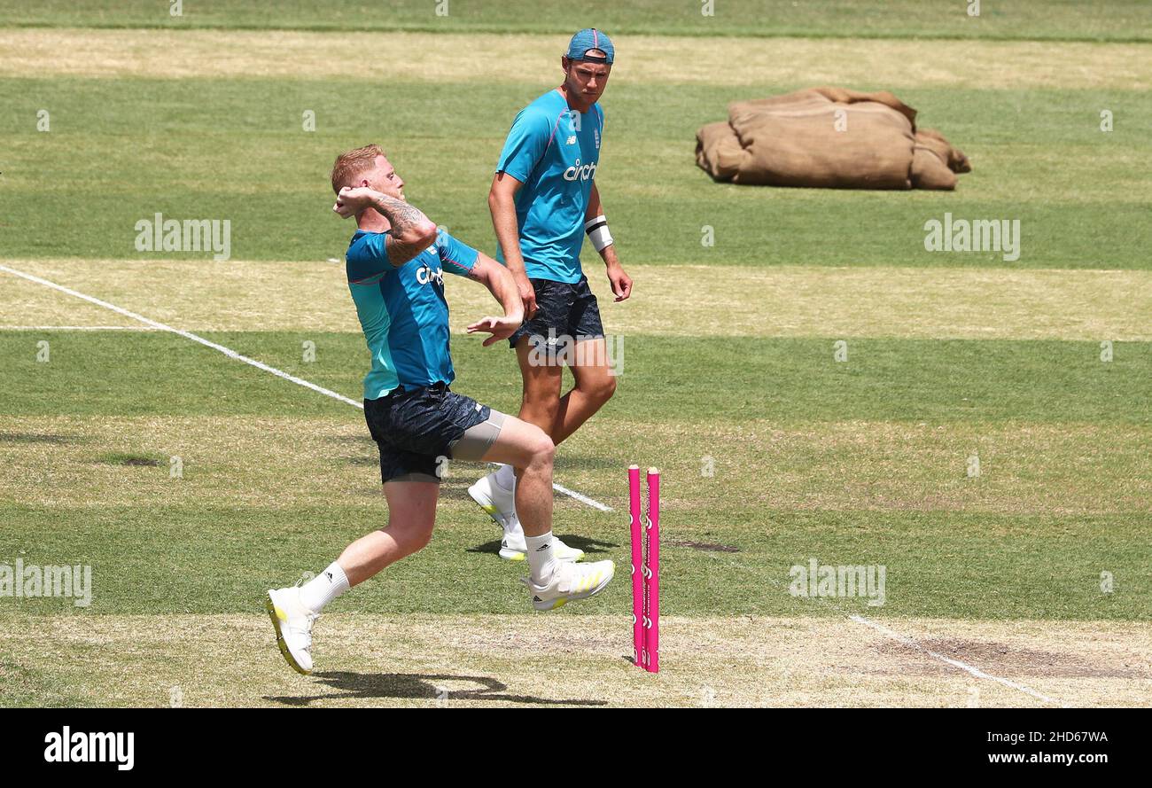 England's Stuart Broad looks on as Ben Stokes bowls during a nets ...