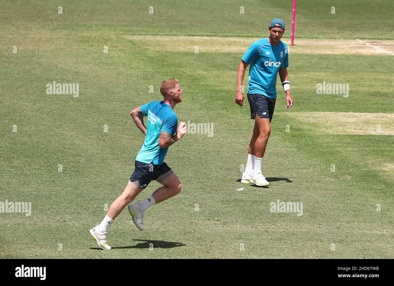 England's Stuart Broad looks on as Ben Stokes bowls during a nets ...