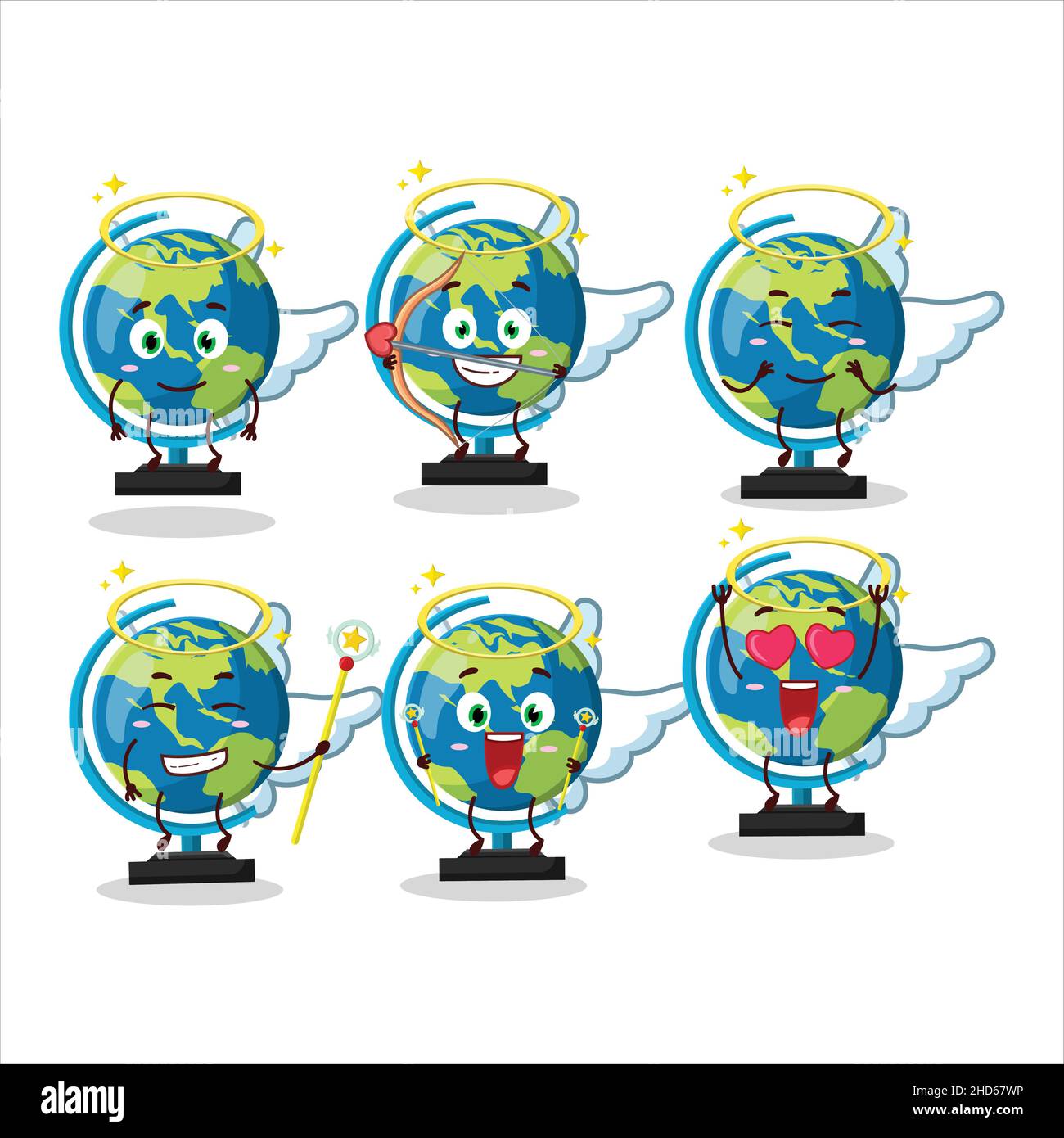 Globe ball cartoon designs as a cute angel character. Vector ...