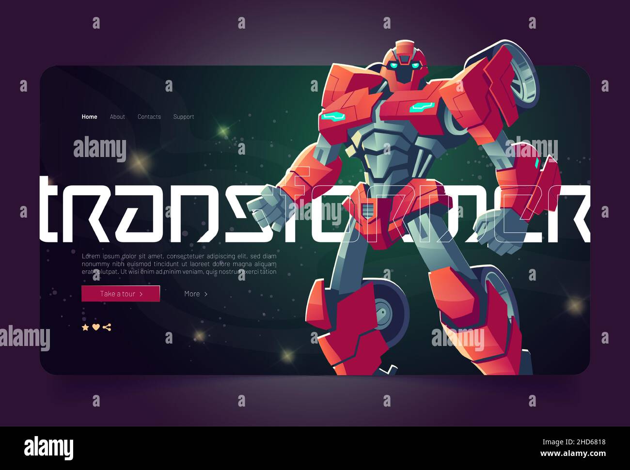 Robot transformer cartoon landing page, robotics and artificial ...