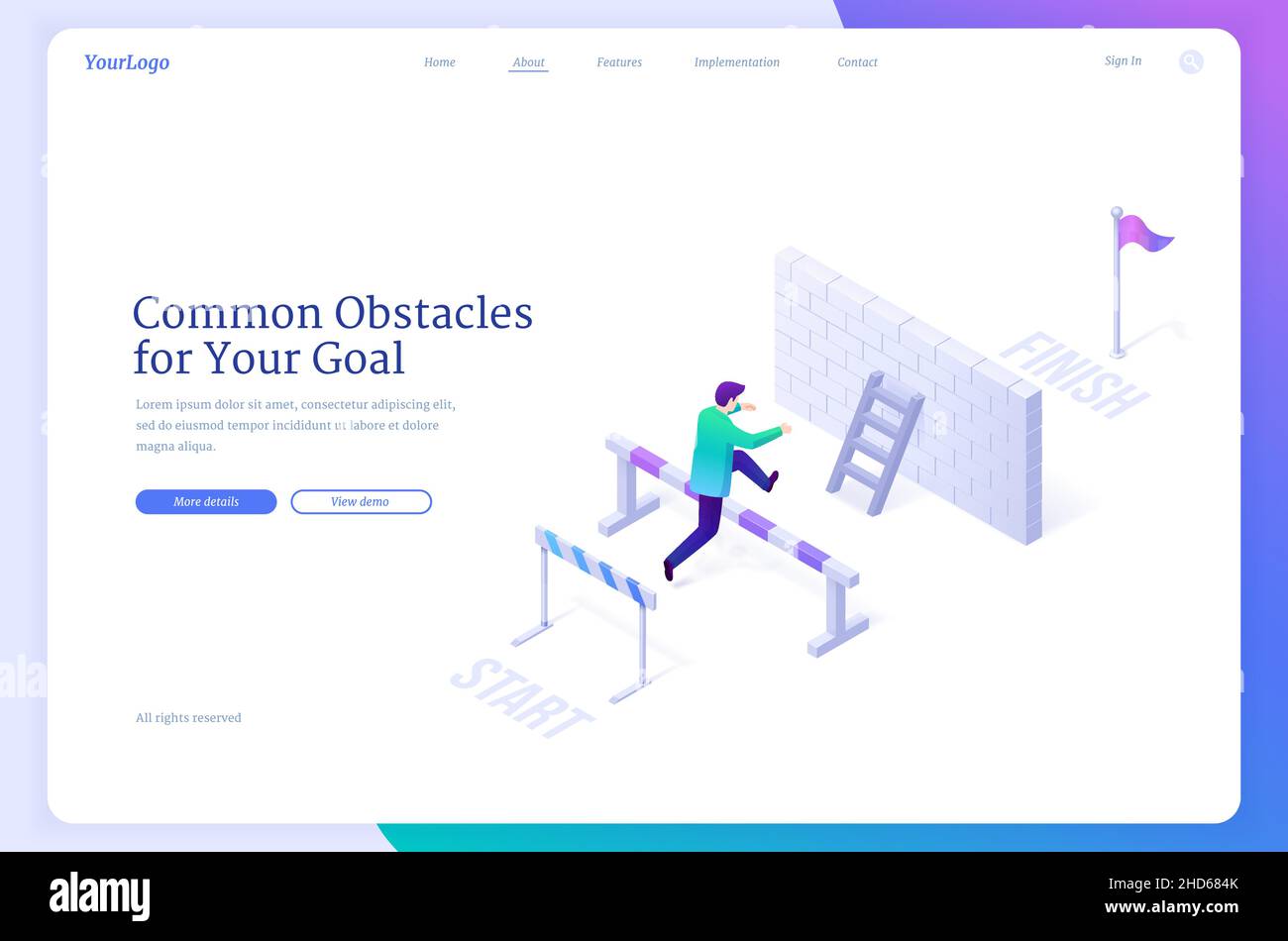 Common obstacles for your goal. Banner of overcome problems and difficulties for achievement ...