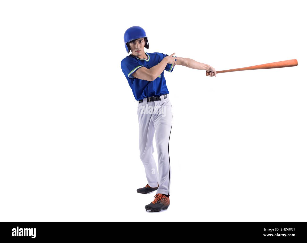 Baseball player in action and isolated on white Stock Photo - Alamy
