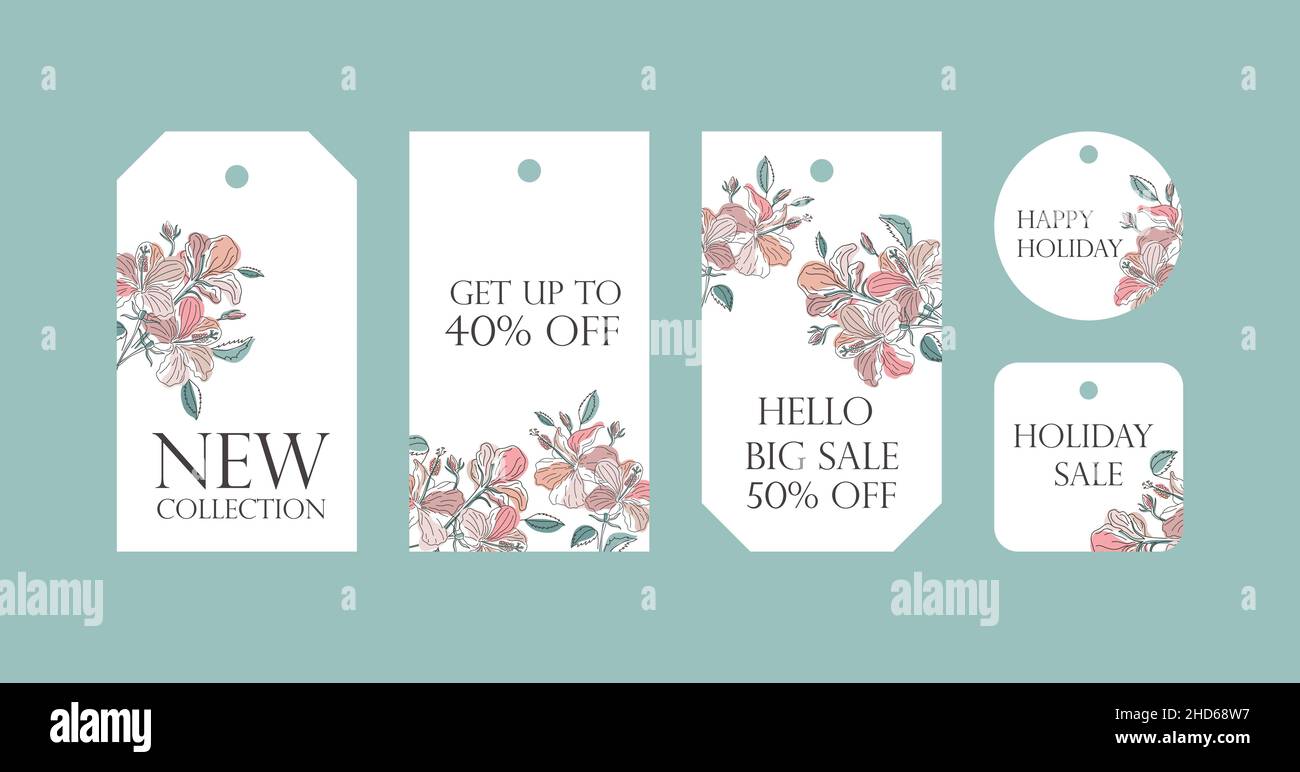 Set of five different tags with floral background Stock Vector Image ...
