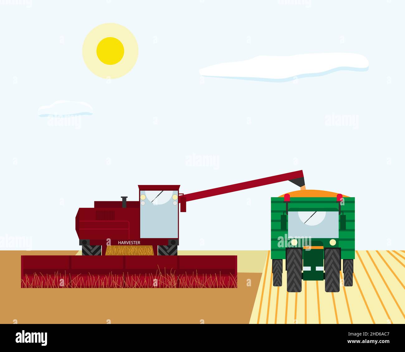 Wheat fields with combine harvester Stock Vector Images - Alamy