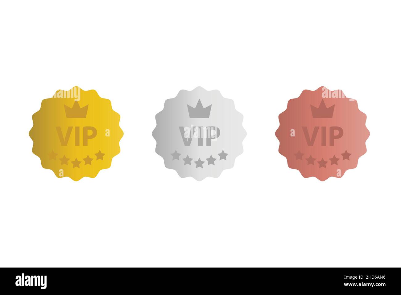 set of VIP badges in gold, silver, and bronze color icon vector for ...