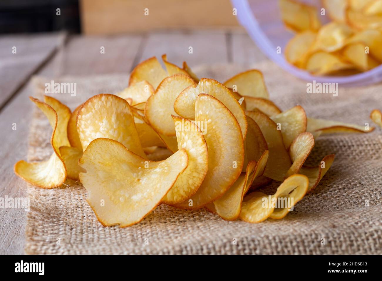 Savory salted cassava chips, a traditional Indonesian snack Stock Photo ...