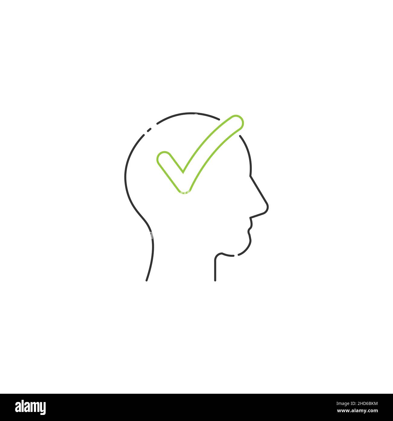 Check mark in human head linear icon with editable stroke. Problem ...