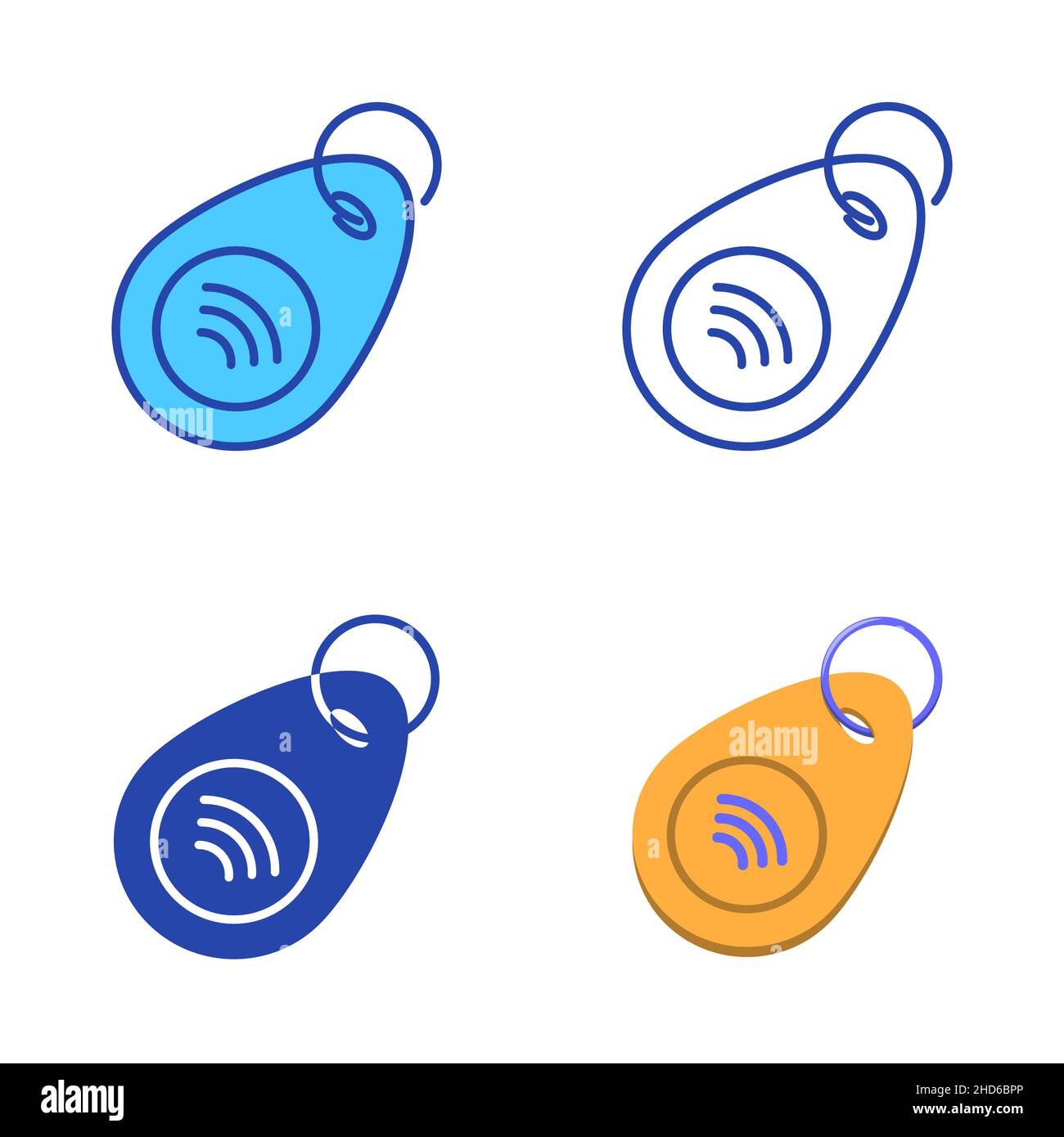 RFID key icon set in flat and line style. Radio frequency ...