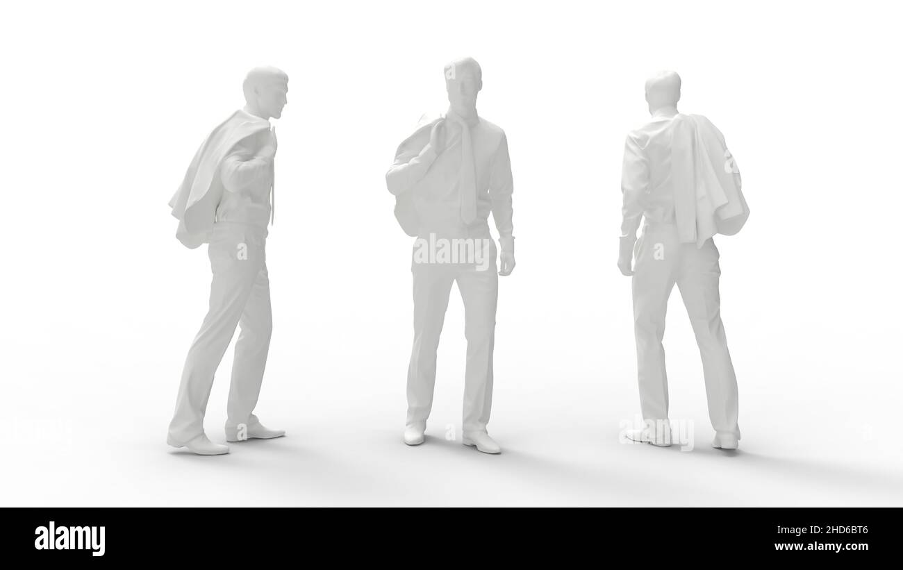 3D rendering of a casual business man front side and back view ...