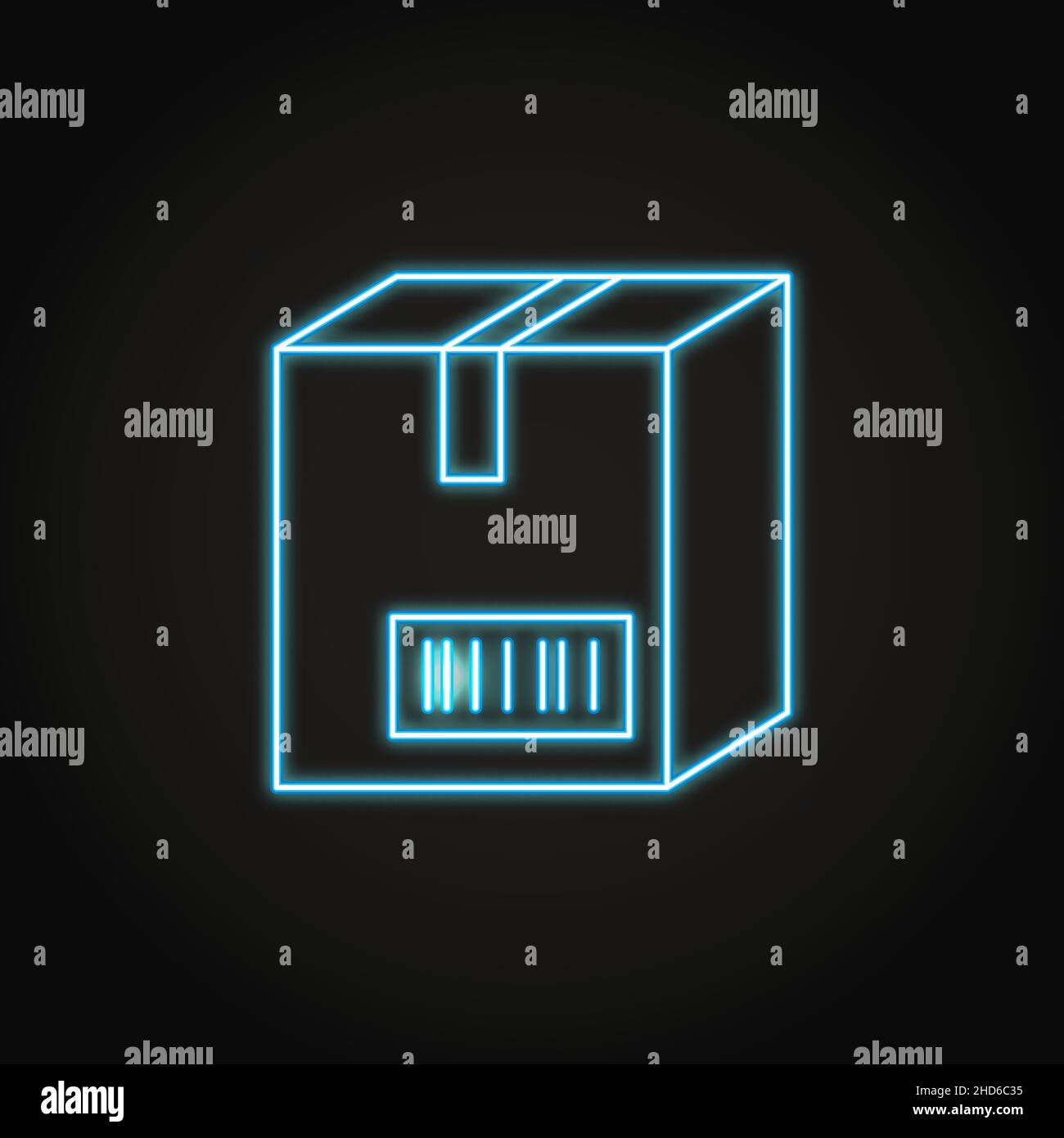Neon package box with barcode icon in line style. Vector illustration ...