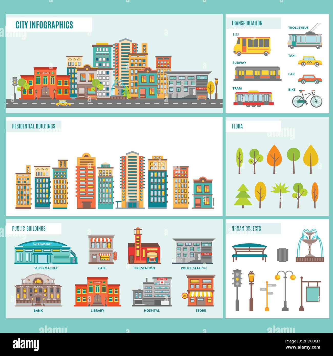 City buildings infographics includes a residential buildings public ...