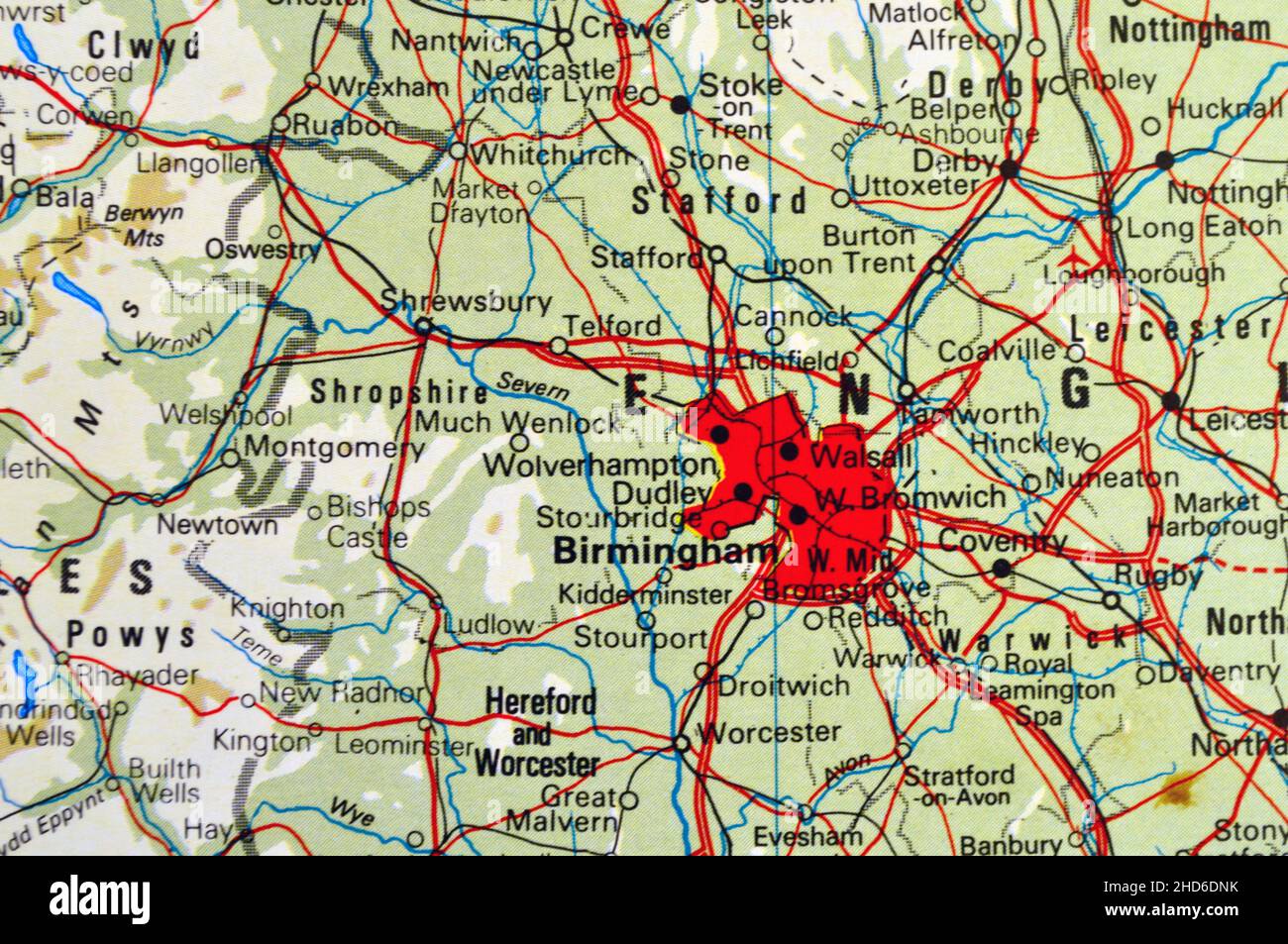 A map of England featuring Birmingham and surrounds Stock Photo - Alamy