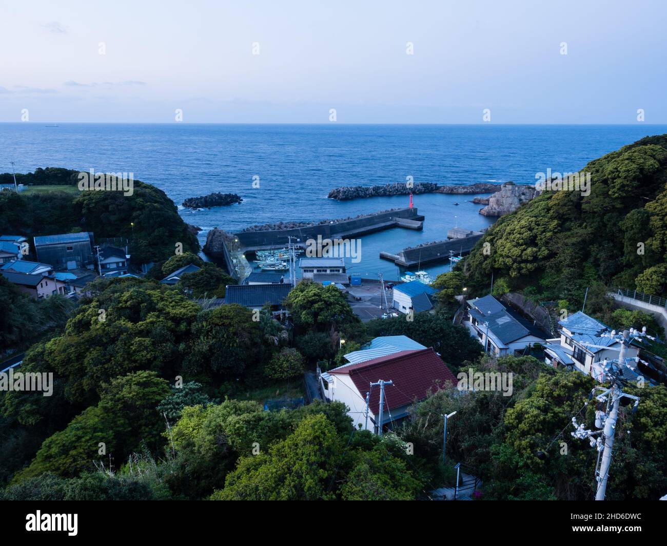 View of Ashizuri fishing harbor before sunrise - Cape Ashizuri, Japan ...