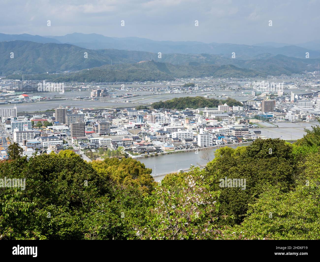 Kochi, Japan - April 6, 2018: Panoramic view of Kochi city from the top ...