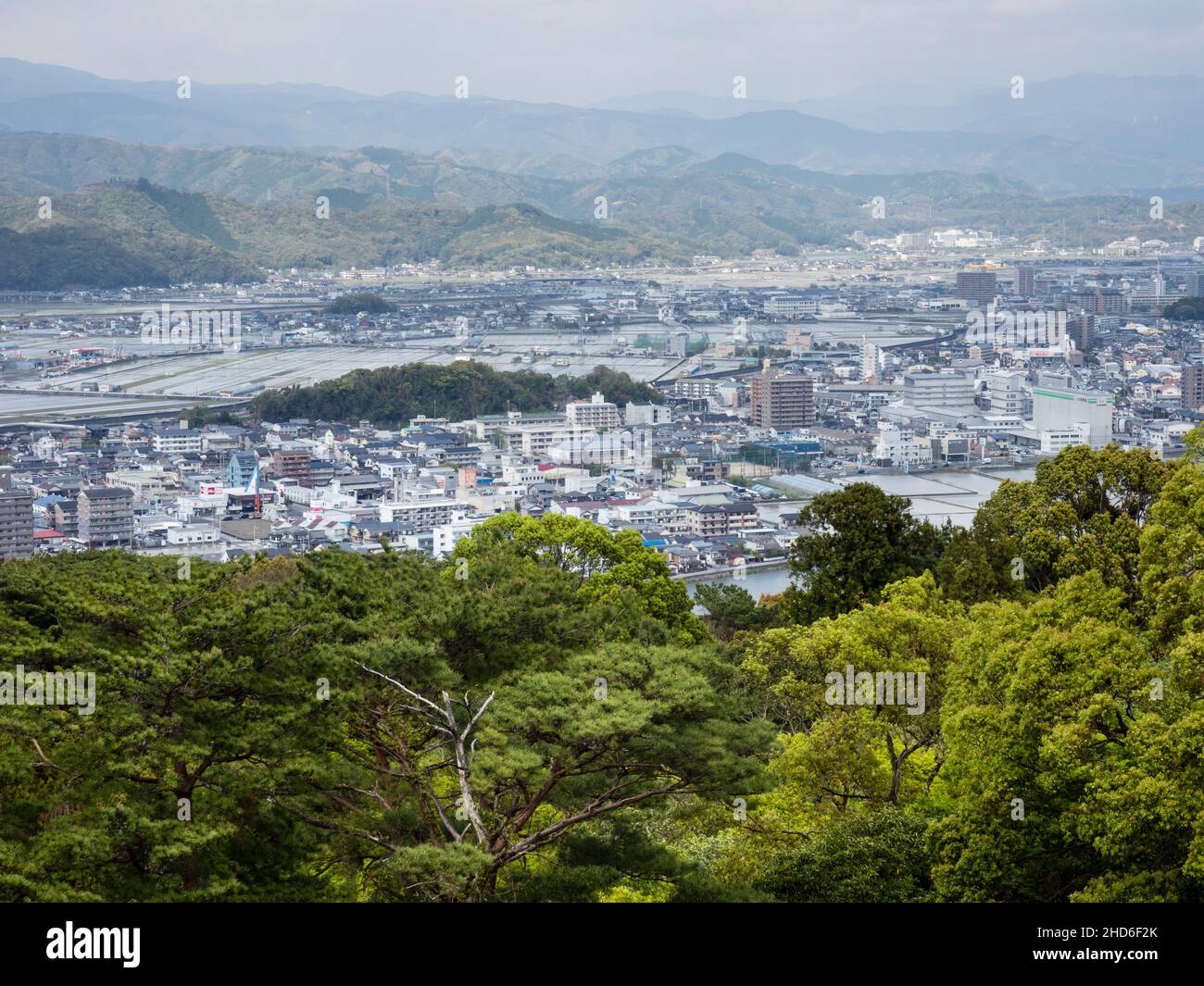 Kochi, Japan - April 6, 2018: Panoramic view of Kochi city from the top ...