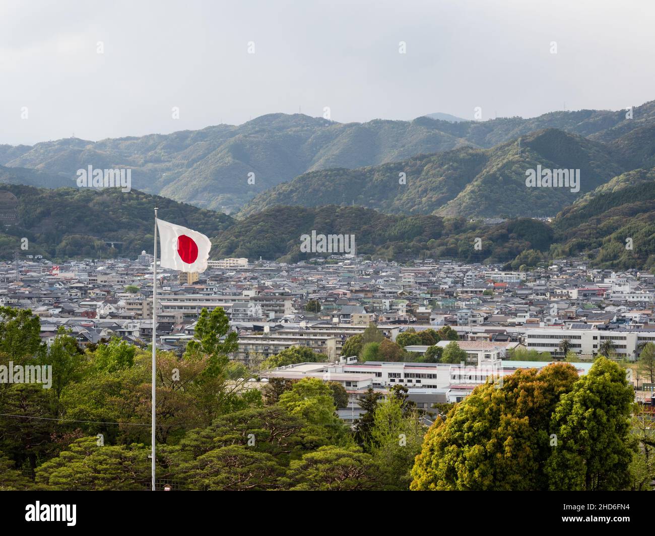 Japanese flag flying over Kochi city - Kochi prefecture, Shikoku Island ...