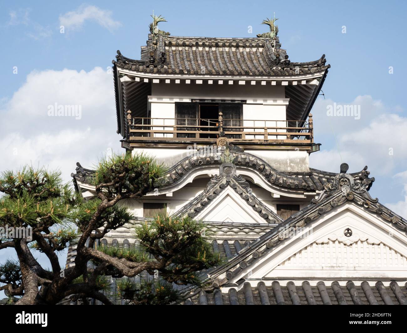 Kochi, Japan - April 6, 2018: Main tower of Kochi castle, one of the 12 ...