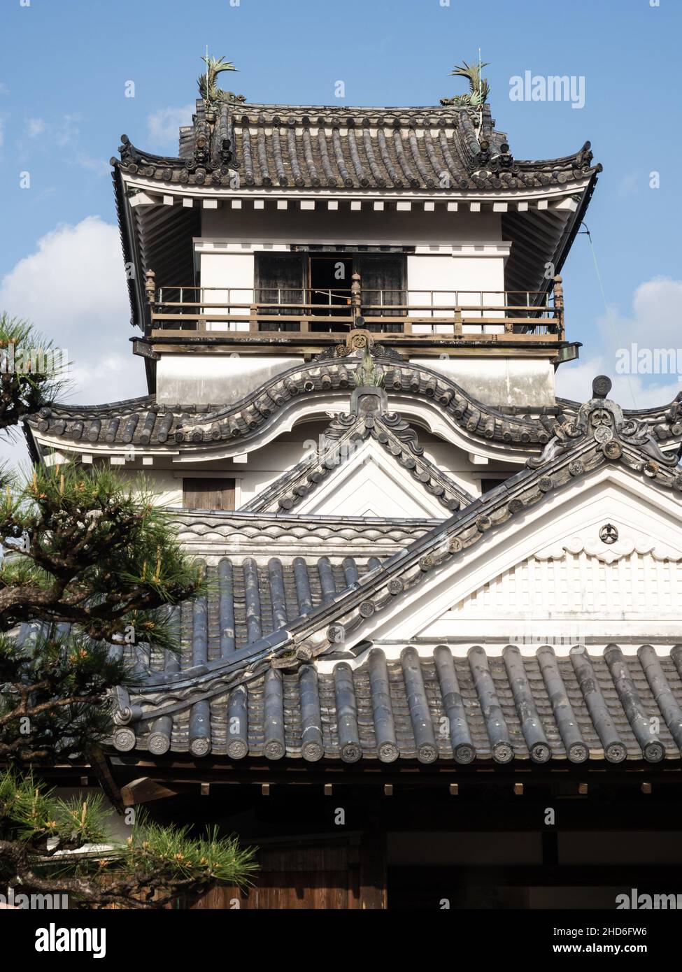 Kochi, Japan - April 6, 2018: Main tower of Kochi castle, one of the 12 ...