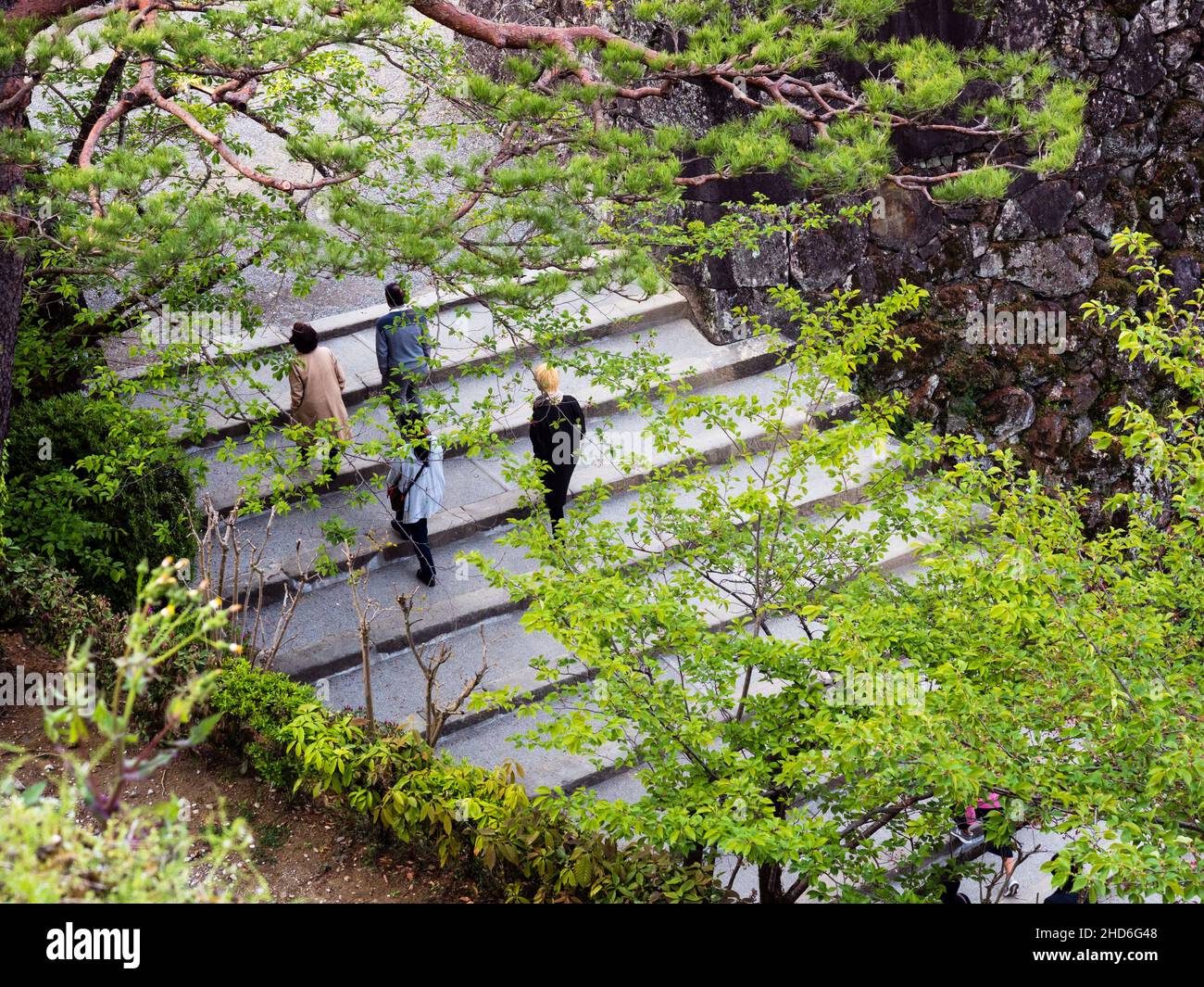 Kochi, Japan - April 6, 2018: Visitors climbing stone steps leading to ...