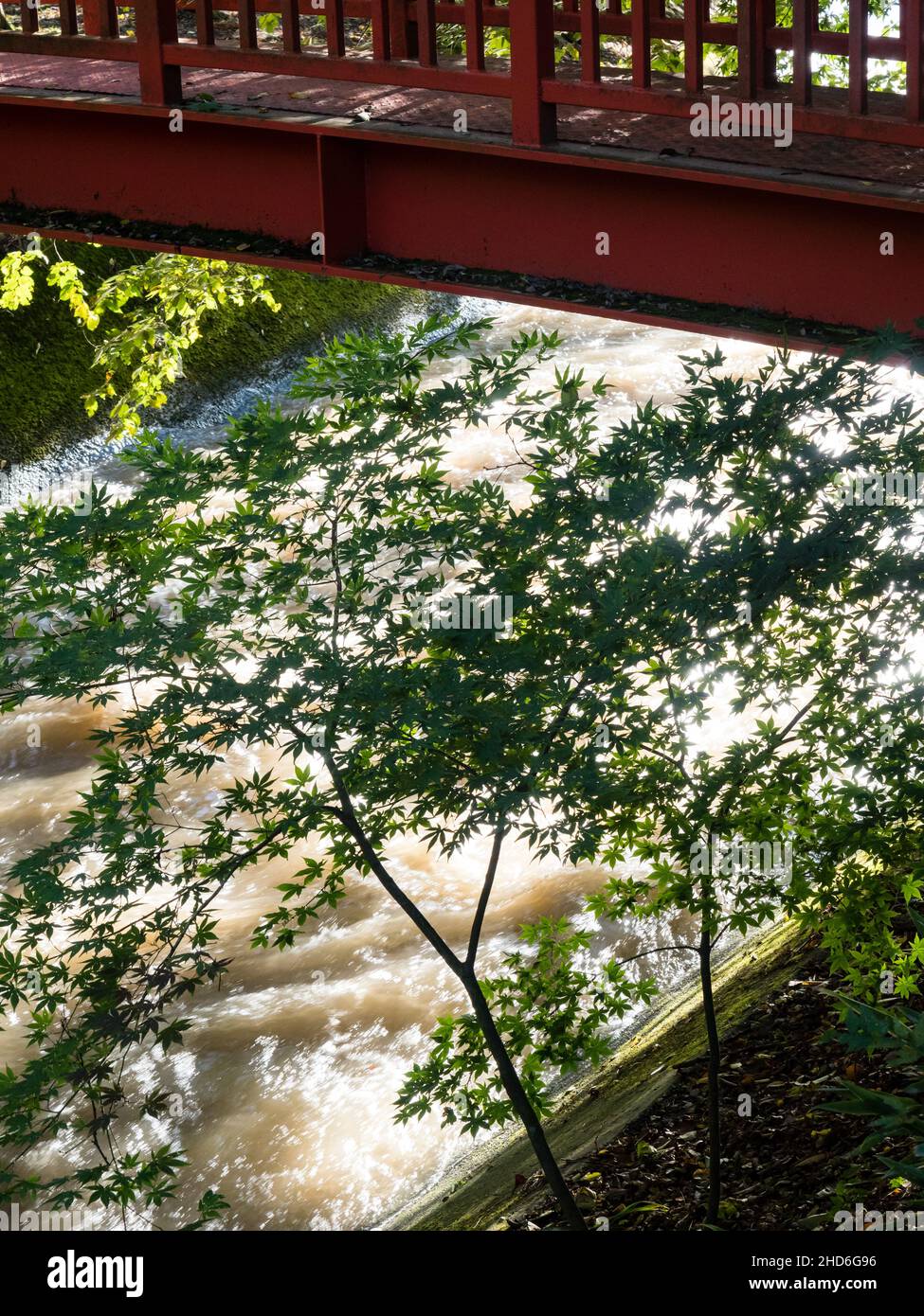 Red bridge across the Togawa river leading to Manji Stone Buddha in ...