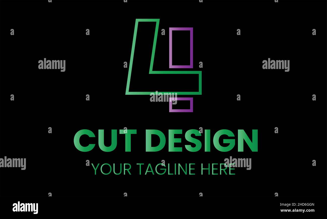 Number 4 cut shape abstract monogram vector logo template Stock Vector ...