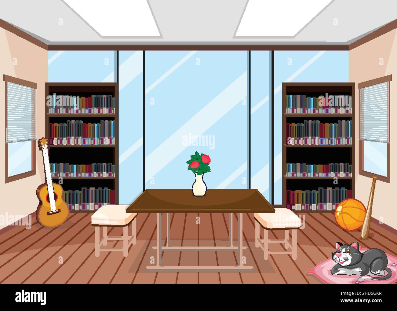 Empty library interior design with bookshelves illustration Stock ...