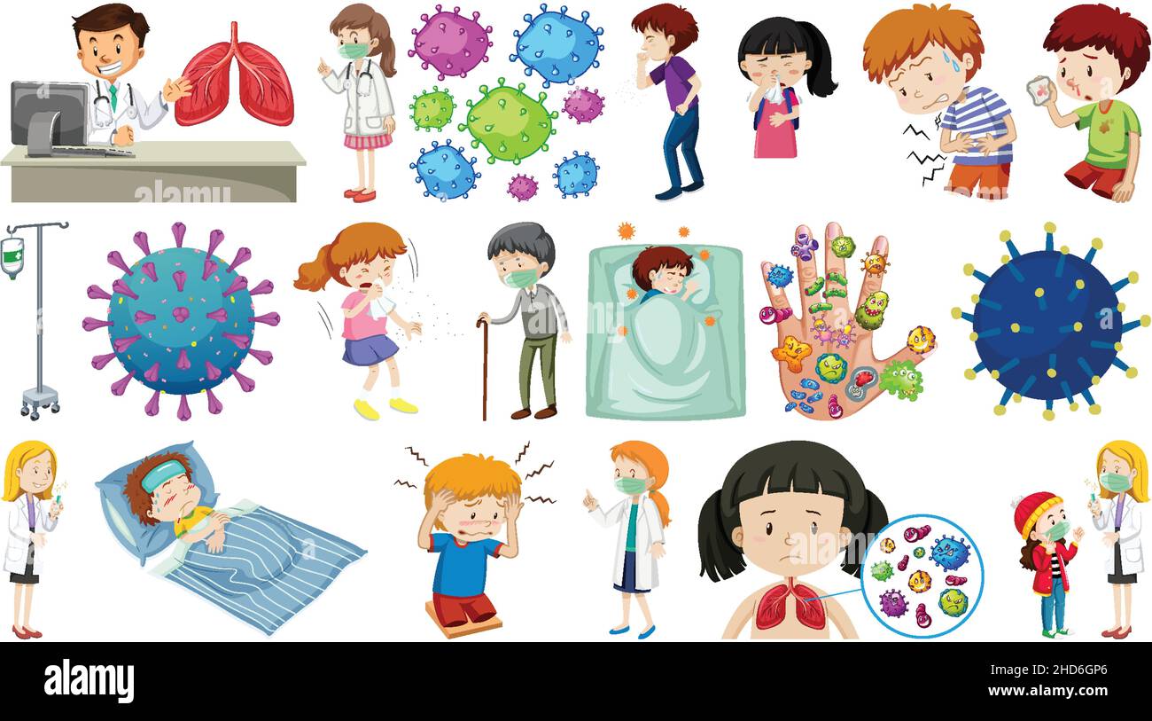 Set of sick people with different symptoms illustration Stock Vector ...