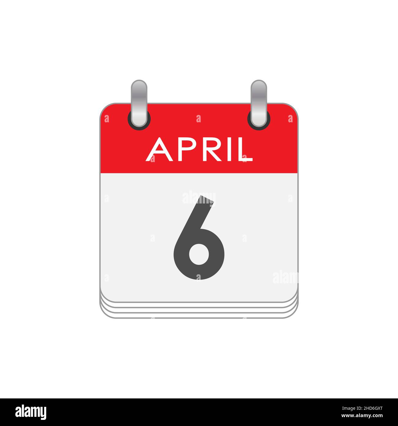 April 6. A leaf of the flip calendar with the date of April 6. Flat ...