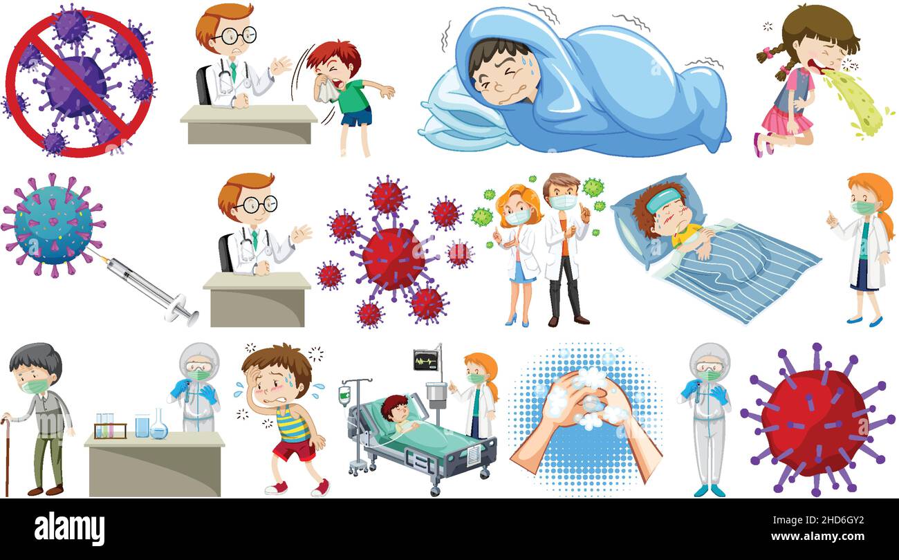 Set of sick people with different symptoms illustration Stock Vector ...