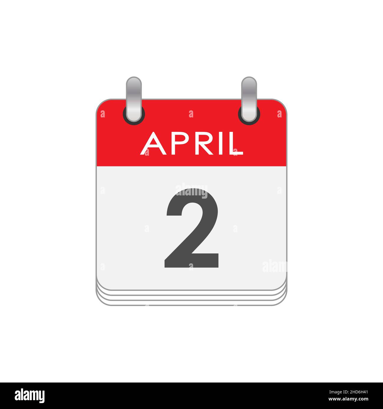 April 2 A leaf of the flip calendar with the date of April 2. Flat ...