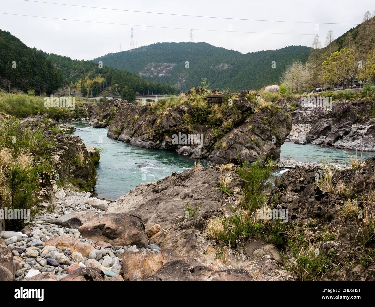 Scenic Naka river running through the mountains of Tokushima prefecture ...