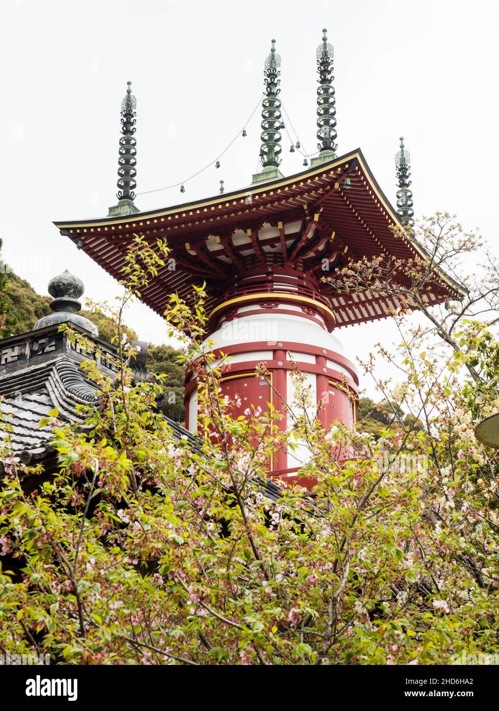 Minami, Tokushima prefecture, Japan - April 5, 2018: Red pagoda of ...