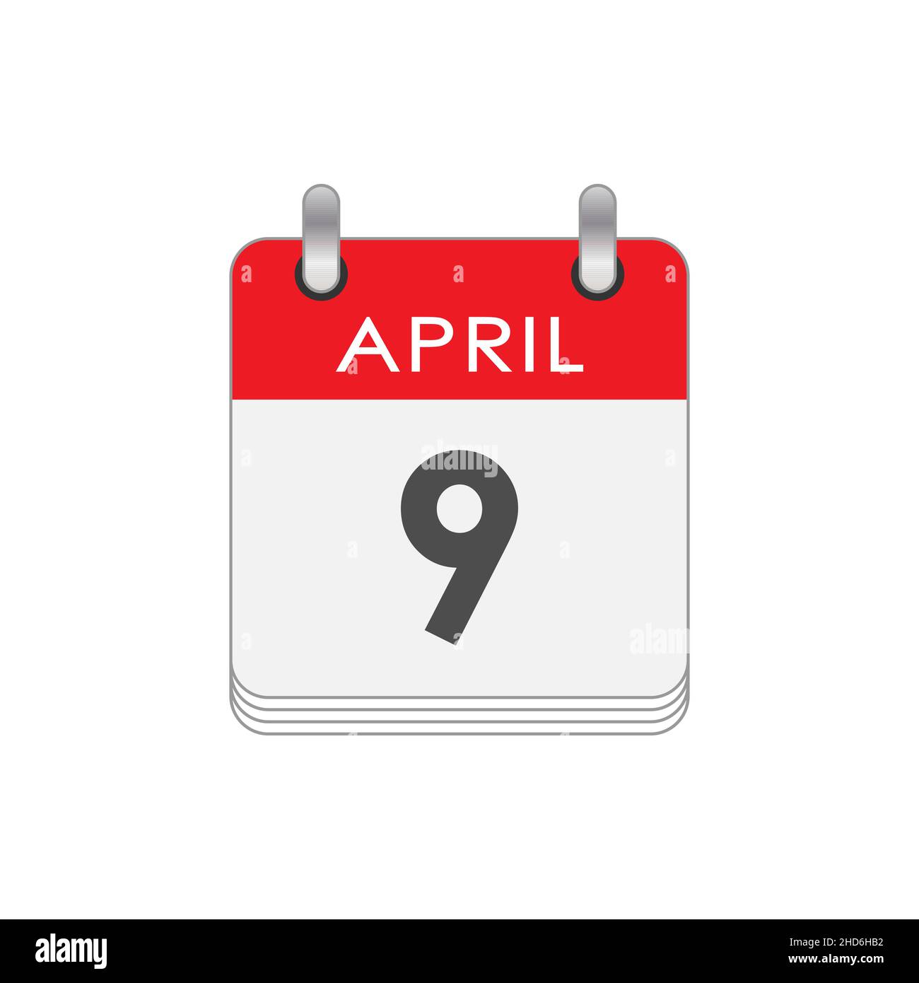 April 9. A leaf of the flip calendar with the date of April 9. Flat ...