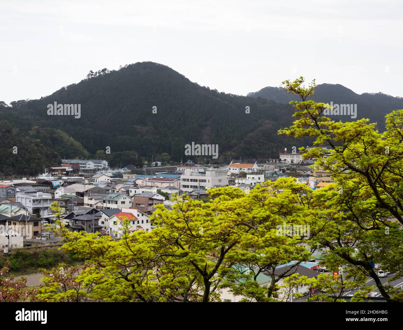 View of Hiwasa town and surrounding mountains from Yakuoji, temple ...
