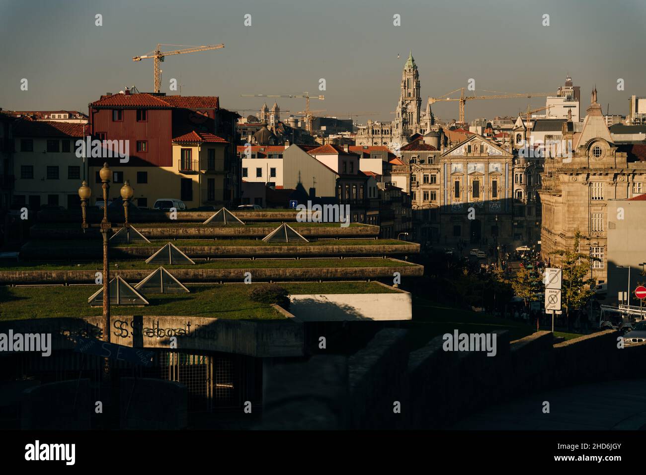 Porto Old City Center aerial view on sunset. Porto, Portugal - nov ...