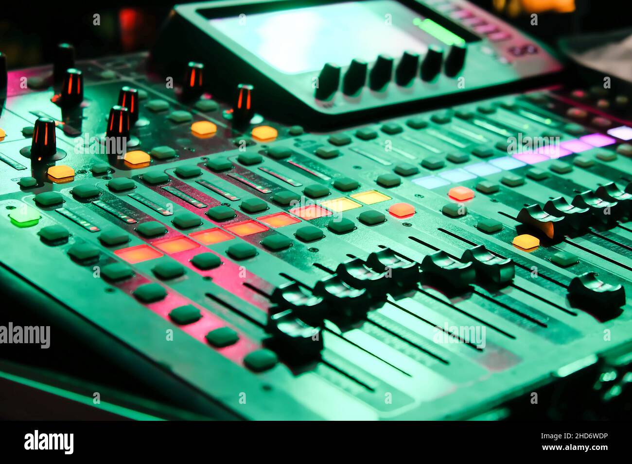 Closeup of an audio mixing control panel Stock Photo - Alamy