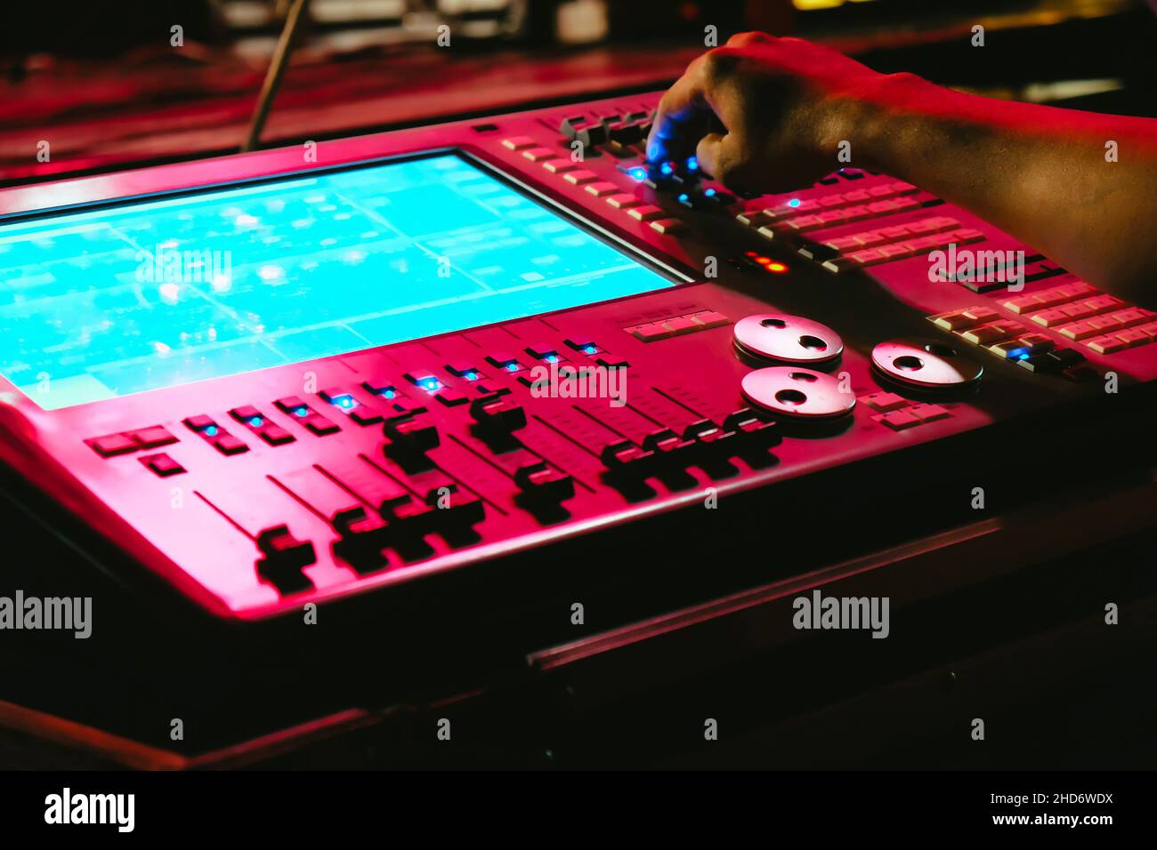 Closeup of an audio mixing control panel Stock Photo - Alamy
